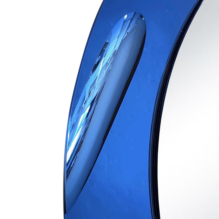 20th Century Blue Italian Round Cut Crystal Glass Wall Mirror by ...