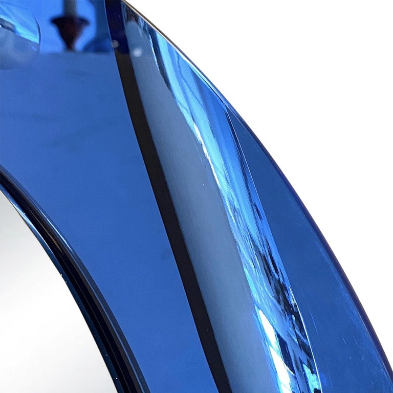 20th Century Blue Italian Round Cut Crystal Glass Wall Mirror by ...