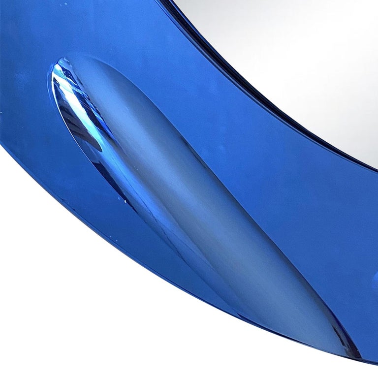 20th Century Blue Italian Round Cut Crystal Glass Wall Mirror by ...