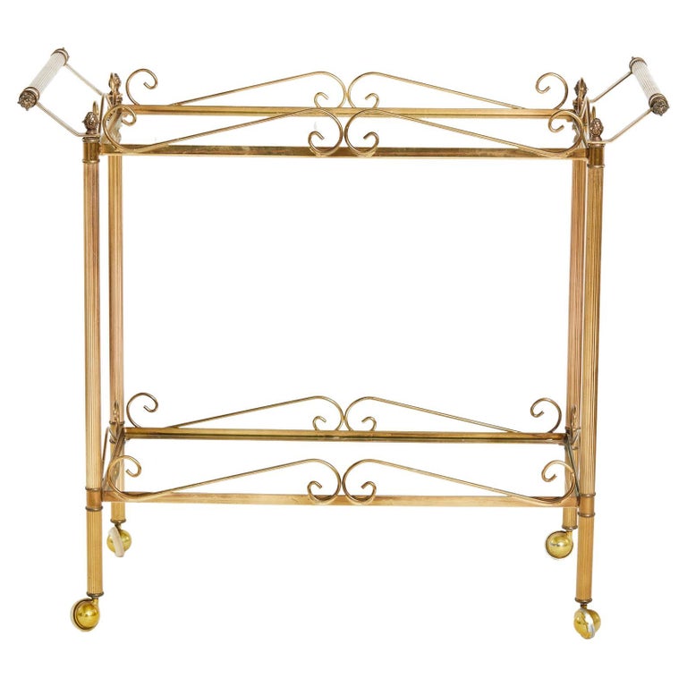 20th Century Brass Frame / Glass Bar Cart For Sale at 1stDibs