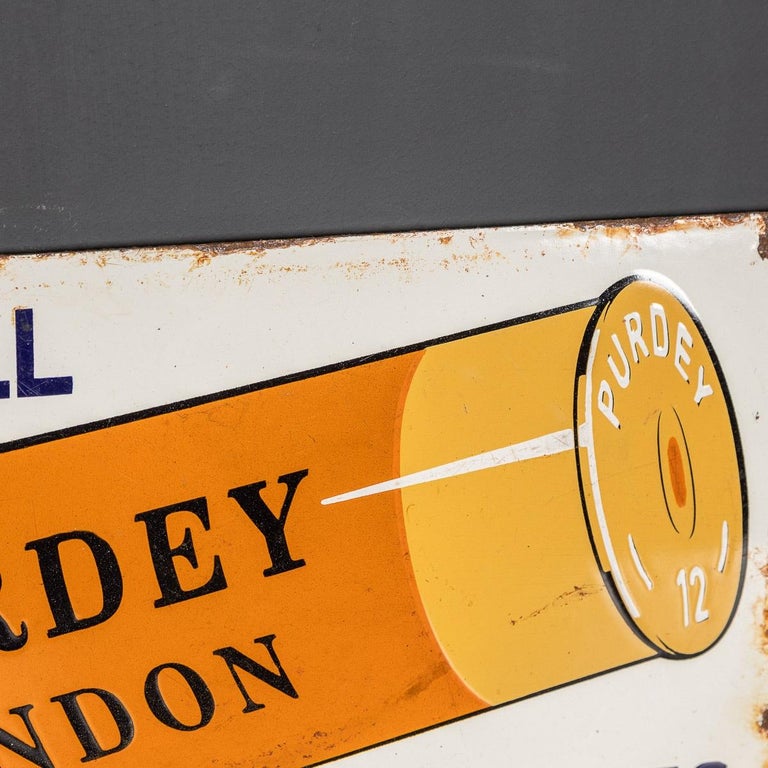20th Century British Enamel Advertising Sign, Purdey Cartridges, London ...