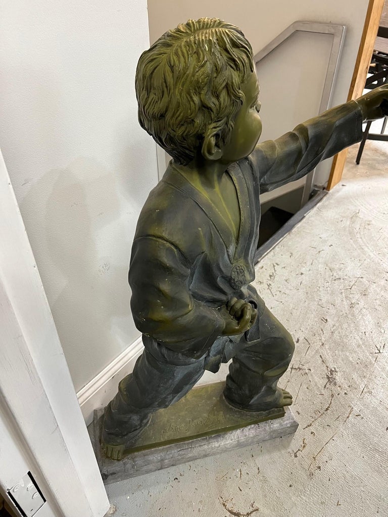 20th Century Bronze Martial Arts Boy or Karate Kid Statue with Marble ...