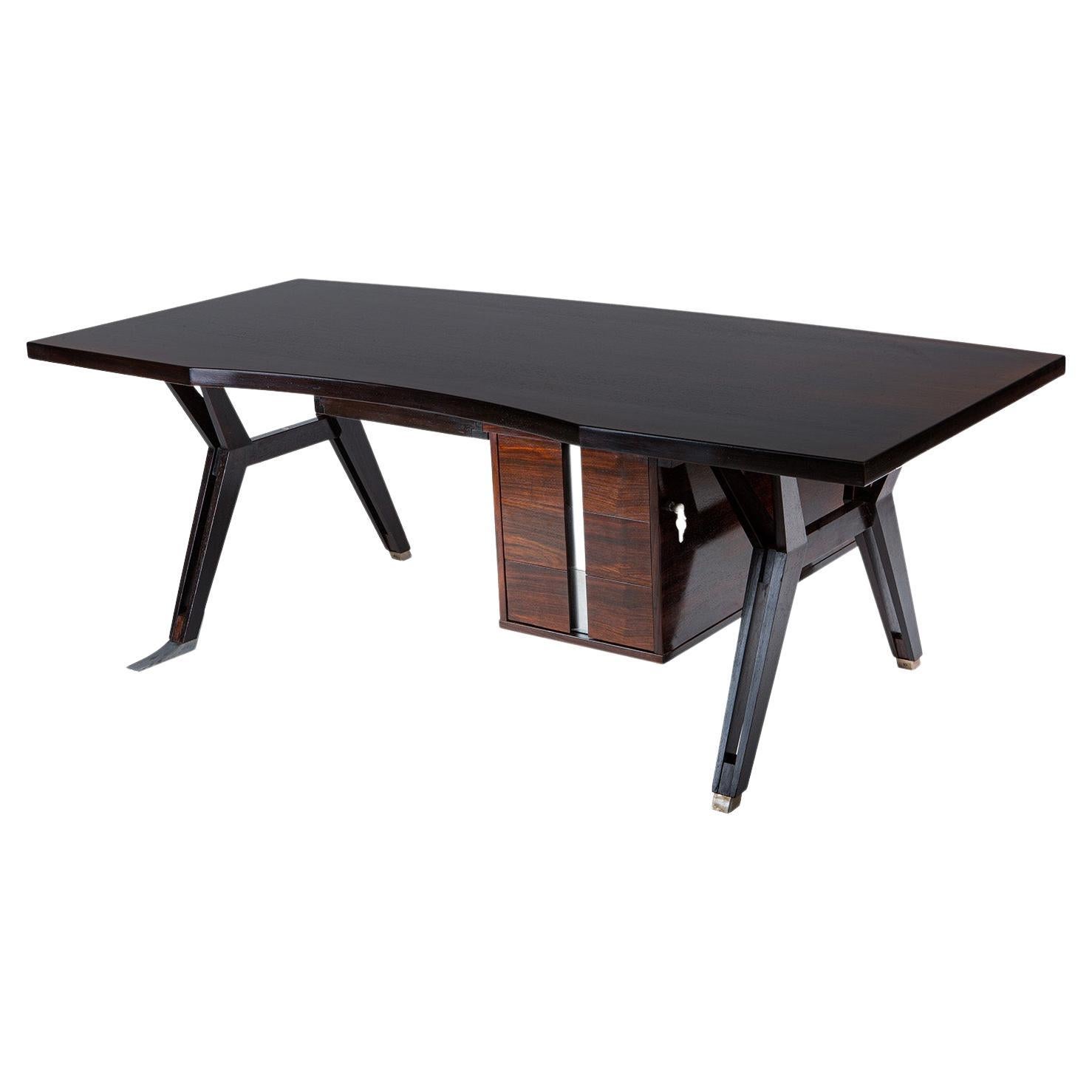 20th Century Brown-Black Italian Rosewood MIM Writing Table, Desk by Ico Parisi For Sale at 1stDibs
