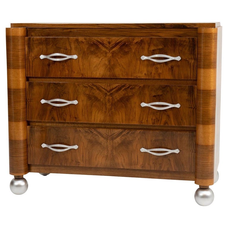 20th Century Brown French Art Deco Commode, Veneered Walnut Chest of ...