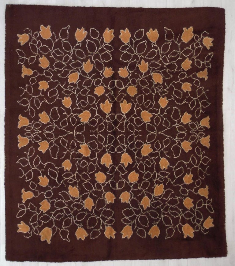 20th Century Brown and Orange Floreal Square Français Savonnerie, Early ...