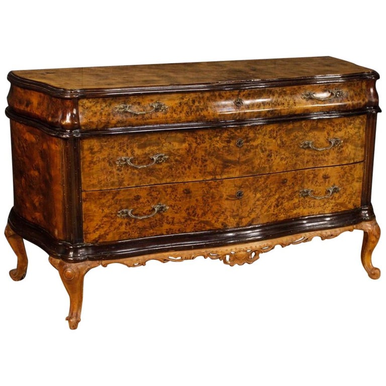 20th Century Burl, Beech and Wood Italian Dresser with 3 Drawers, 1960 ...
