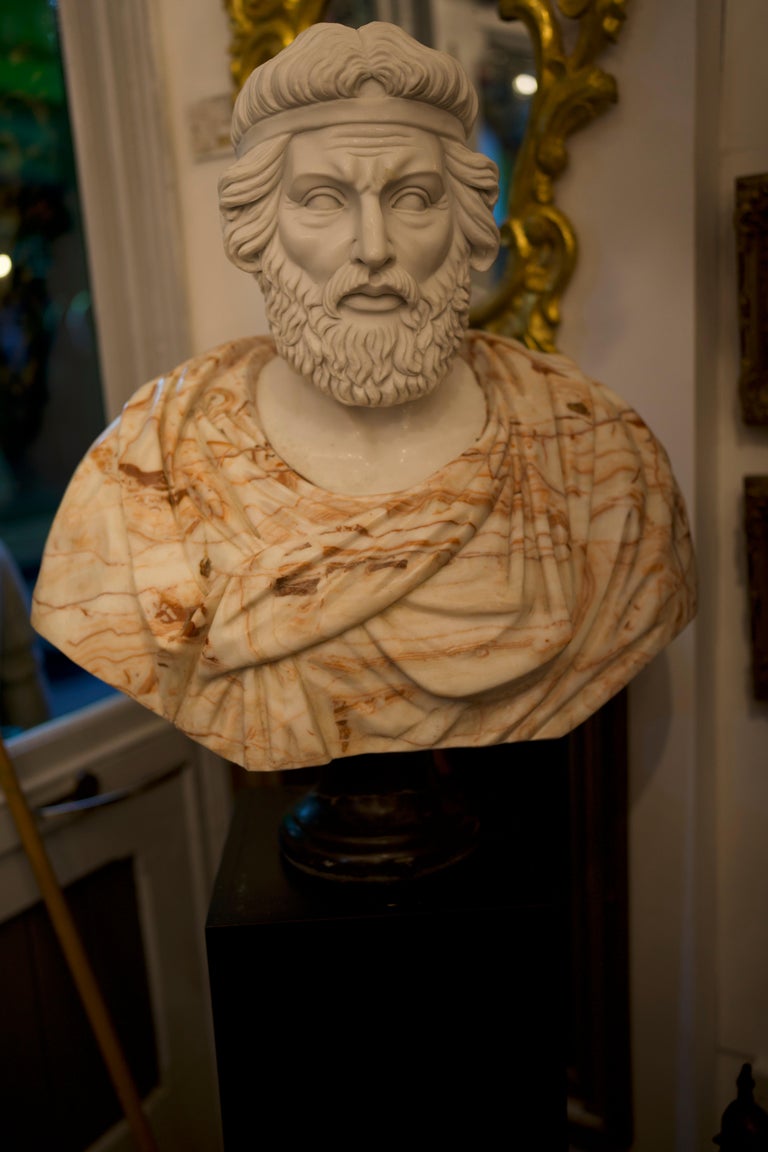 20th Century Bust of Roman Hand Carved in Carrara White and Alicante ...