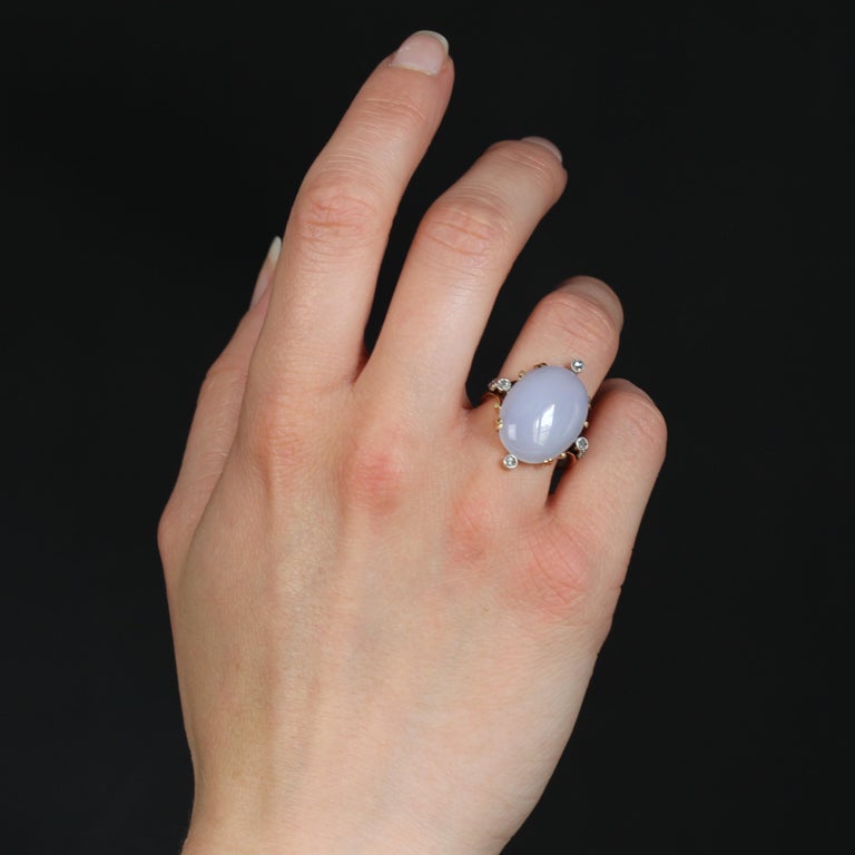 20th Century Cabochon Chalcedony Diamonds 18 Karat Yellow Gold Ring For ...