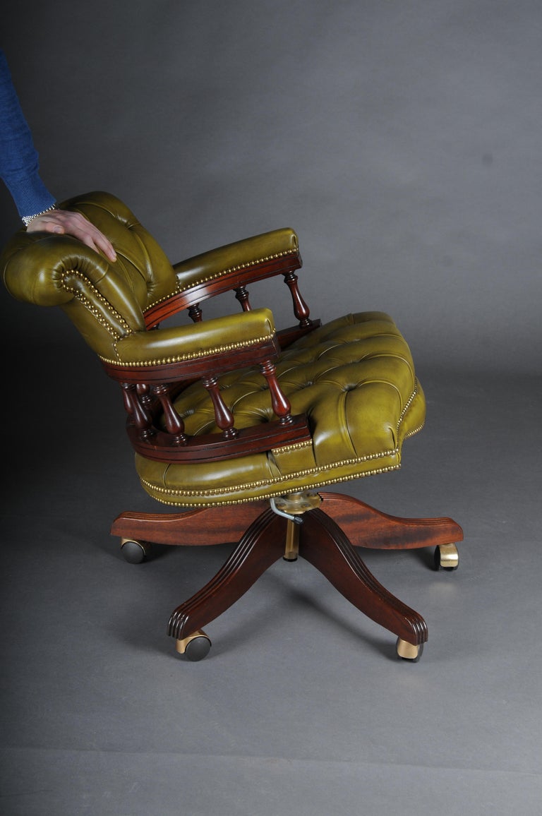 20th Century, Captain chair English Armchair Leather For Sale at 1stDibs