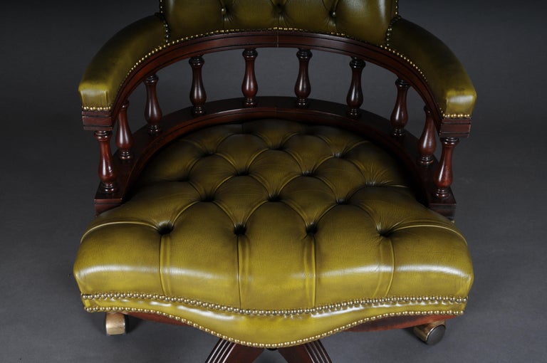 20th Century, Captain chair English Armchair Leather For Sale at 1stDibs