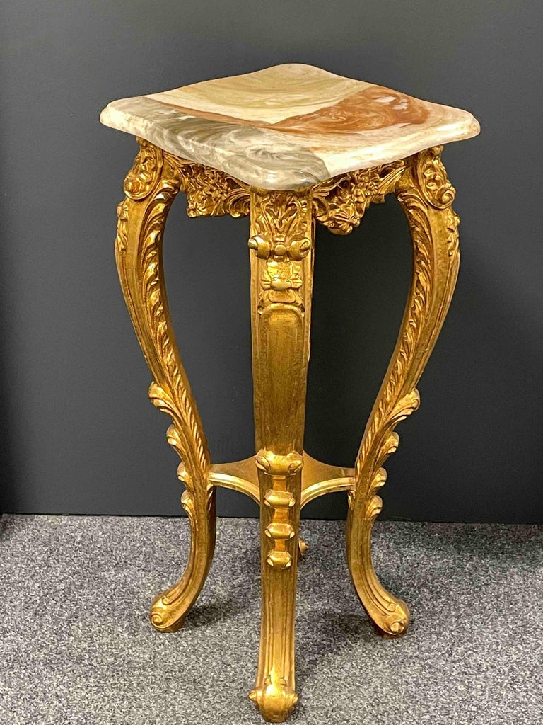 20th Century Carved Gilt Wood Toleware Console Pedestal Table, Italy ...