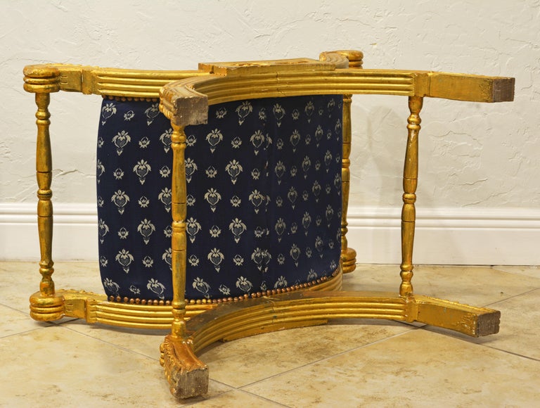 20th Century Carved Giltwood Classical Curule Style Upholstered Bench ...