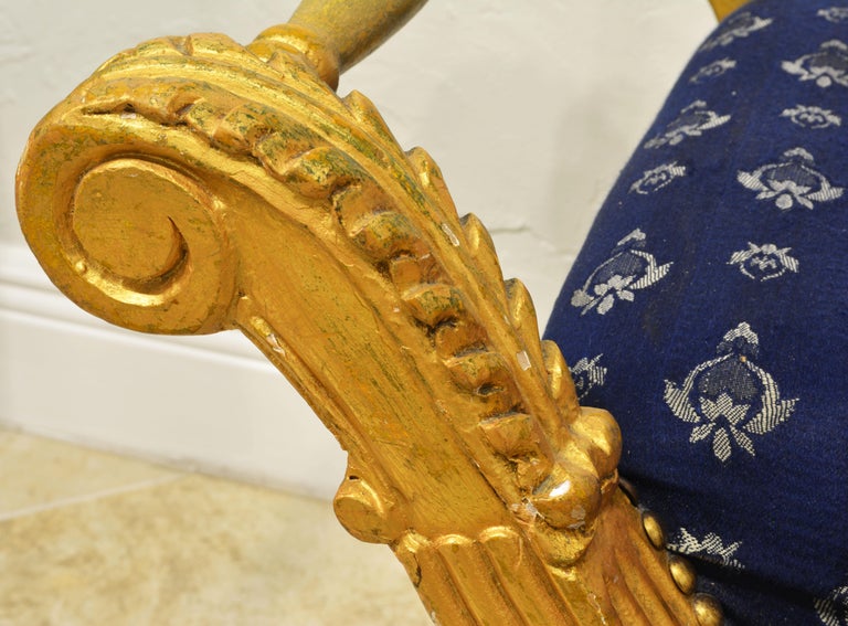 20th Century Carved Giltwood Classical Curule Style Upholstered Bench ...