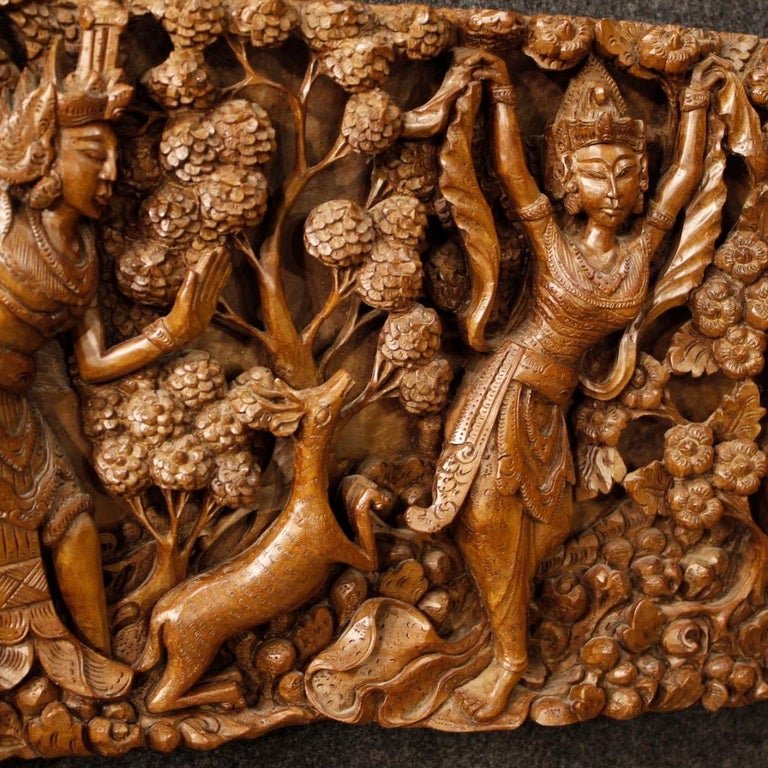 20th Century Carved Wood Characters and Animals Indonesian High Relief ...