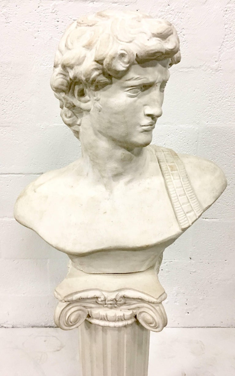 20th Century Cast Stone Carved Roman Bust Statue and Pedestal at 1stDibs