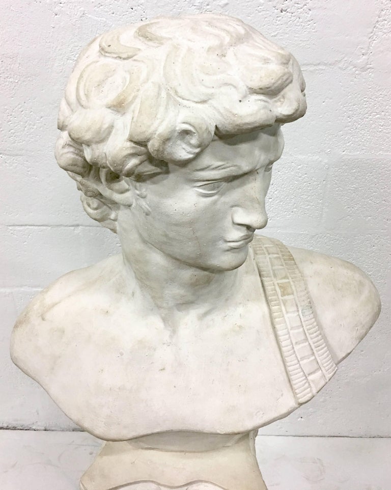 20th Century Cast Stone Carved Roman Bust Statue and Pedestal at 1stDibs