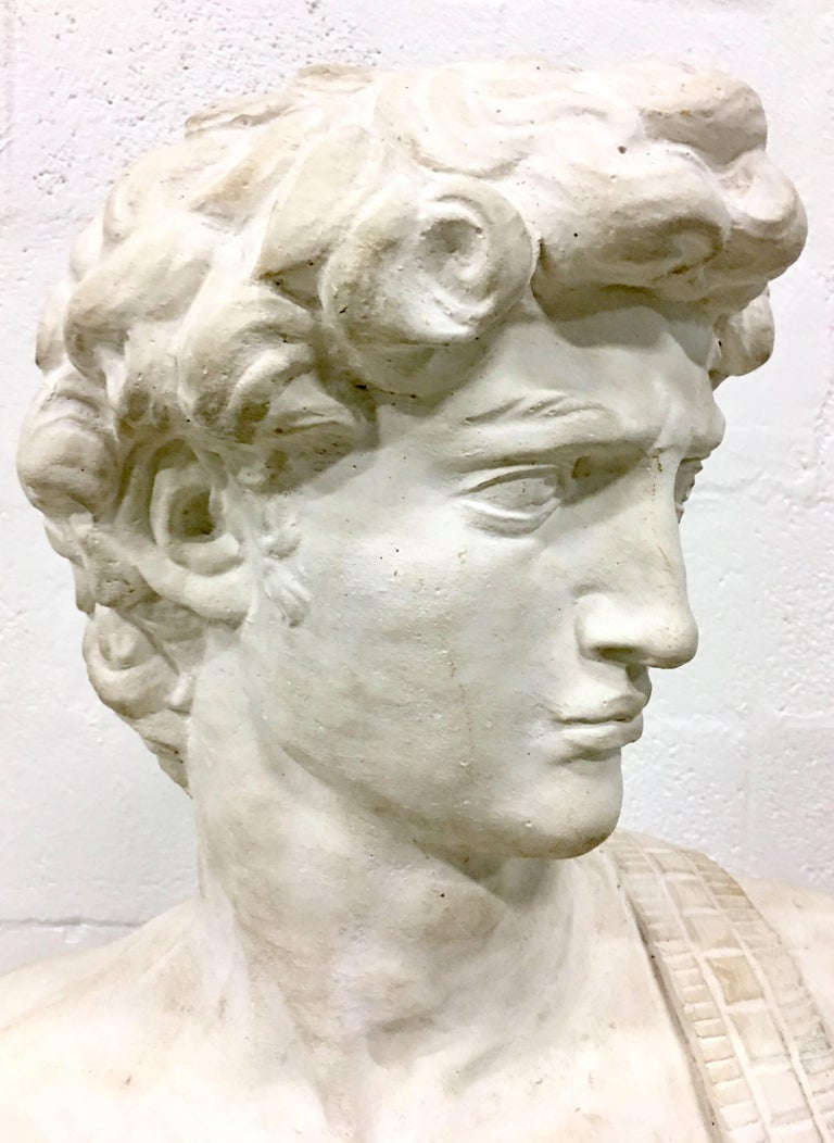 20th Century Cast Stone Carved Roman Bust Statue and Pedestal at 1stDibs