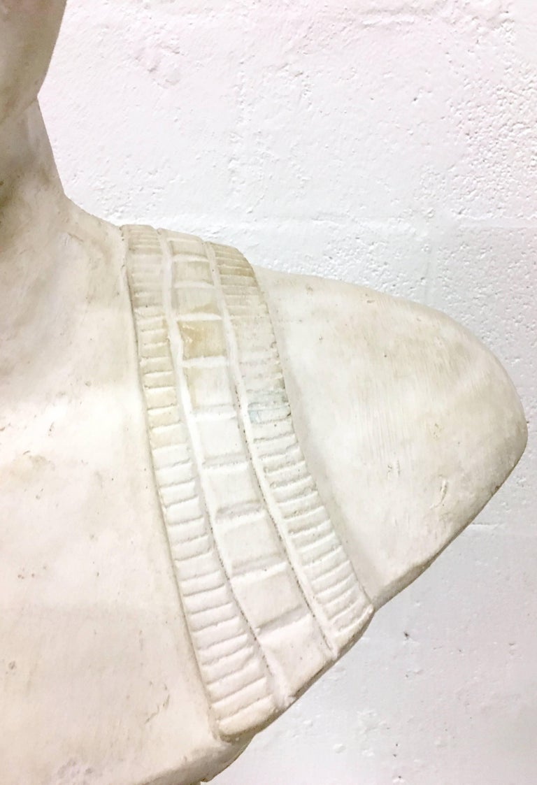 20th Century Cast Stone Carved Roman Bust Statue and Pedestal at 1stDibs