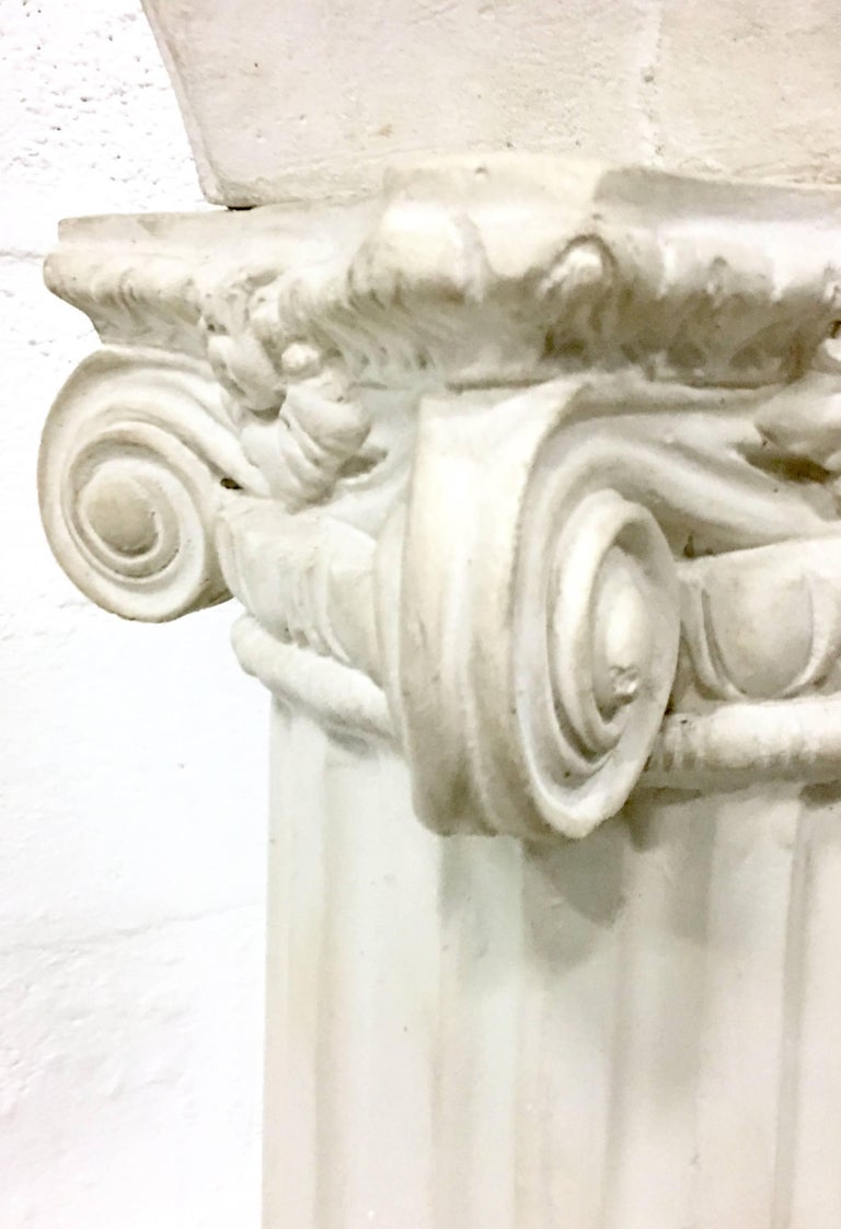 20th Century Cast Stone Carved Roman Bust Statue and Pedestal at 1stDibs