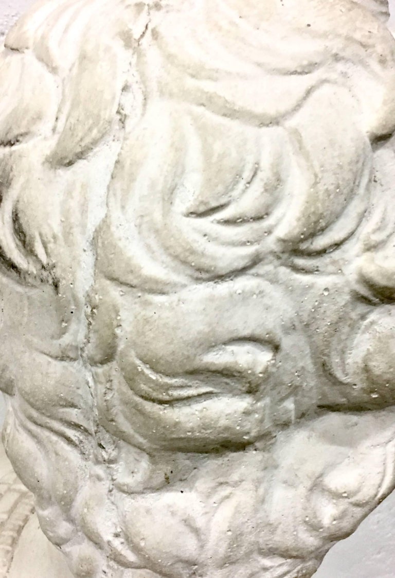 20th Century Cast Stone Carved Roman Bust Statue and Pedestal at 1stDibs