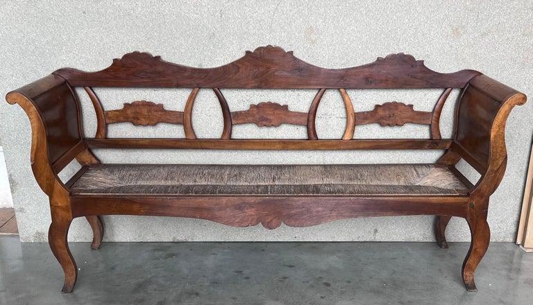 20th Century Catalan Bench in Walnut with Caned Seat For Sale at 1stDibs