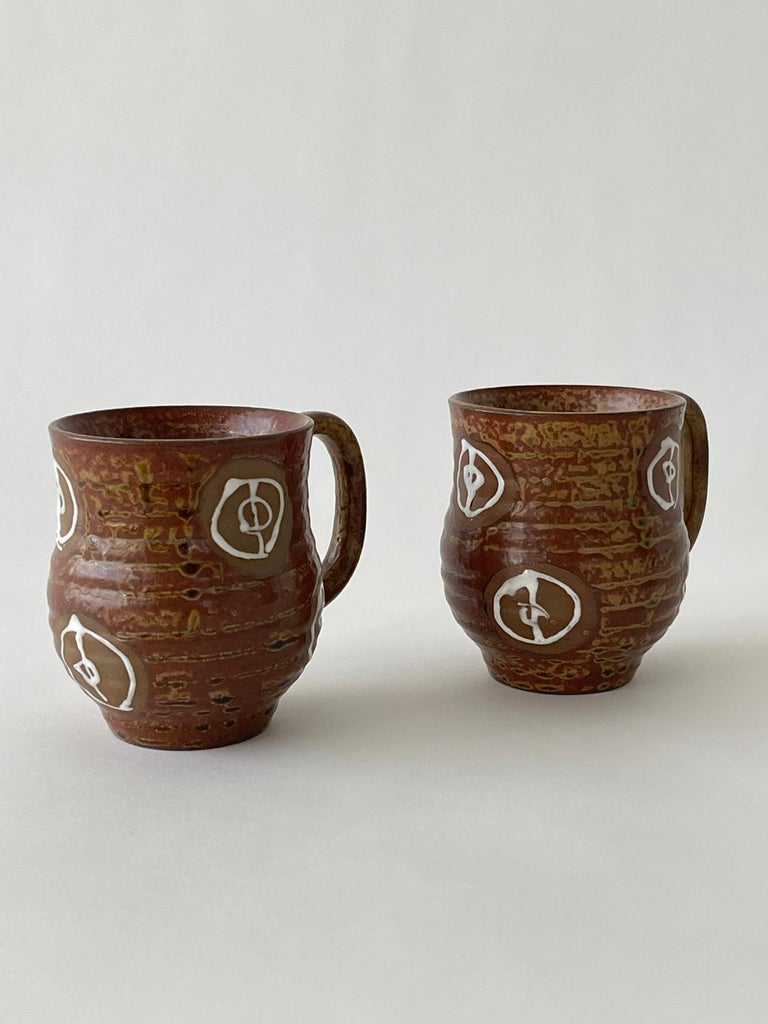 20th Century Ceramic Abstract Painted Mug Set For Sale at 1stDibs