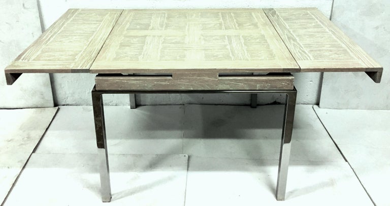 20th Century Cerused Oak Marquetry and Chrome Leg Expandable Dining ...