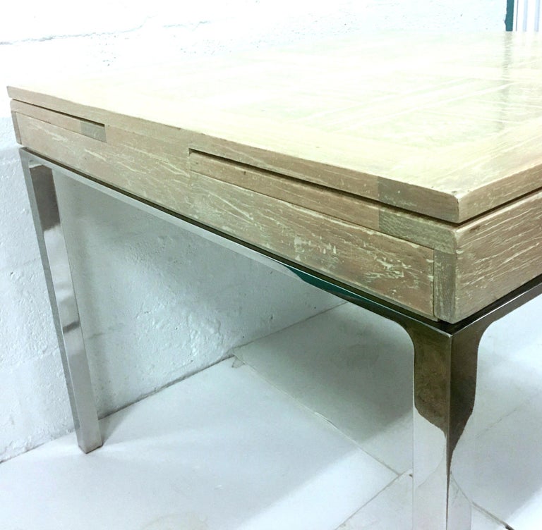 20th Century Cerused Oak Marquetry and Chrome Leg Expandable Dining ...