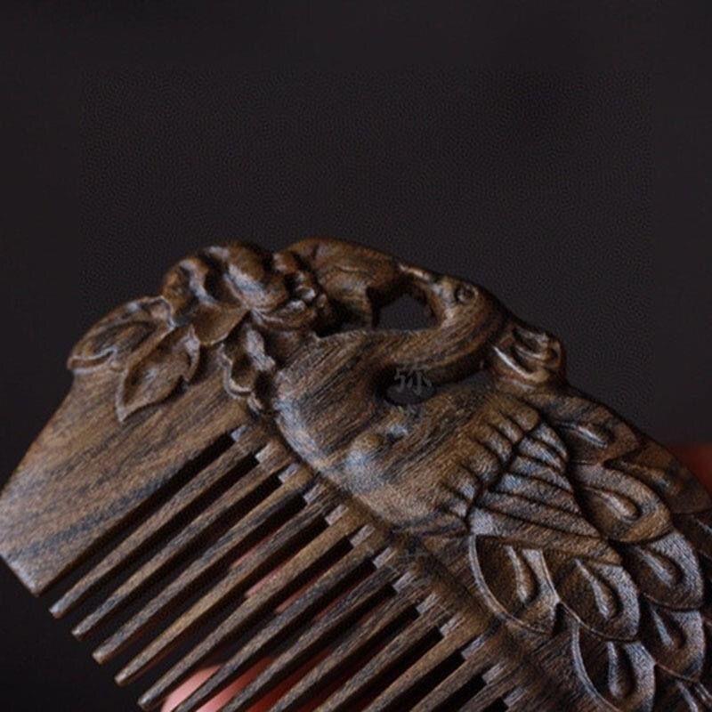 20th Century Chinese Agarwood Carving Peacock Decoration Comb For Sale ...