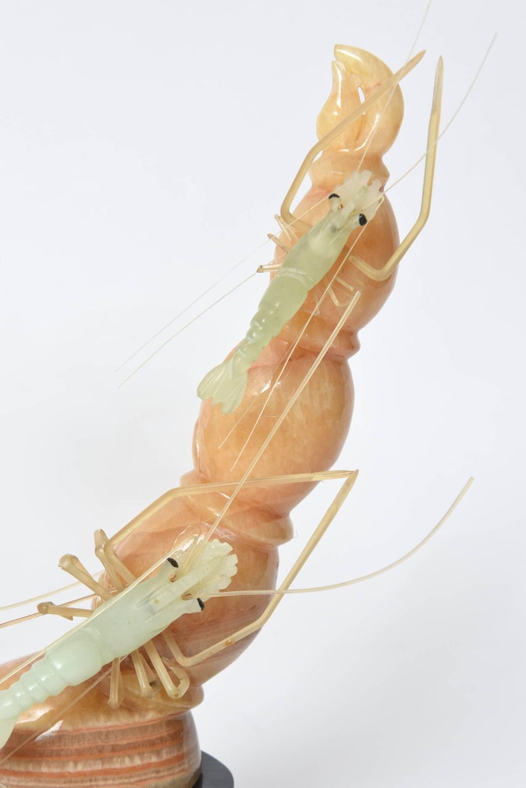 20th Century Chinese Carved Serpentine Shrimp Prawn with Horn ...