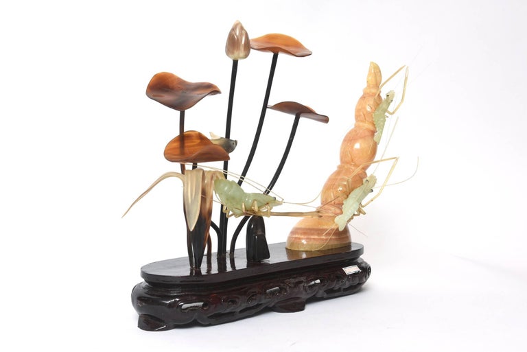 20th Century Chinese Carved Serpentine Shrimp Prawn with Horn ...