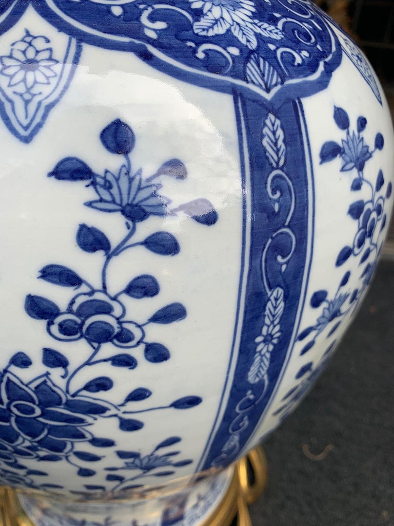 20th Century Chinese Delft Style Blue and White Bronze Mounted Lamp For ...