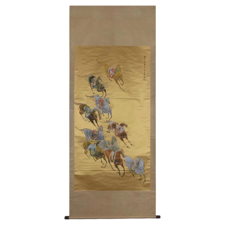 20th Century Chinese Hand Painted Paper Scroll of Ten Noble Running ...