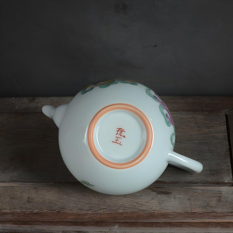 20th Century Chinese Handmade Porcelain Teapot Featuring Lions Playing ...