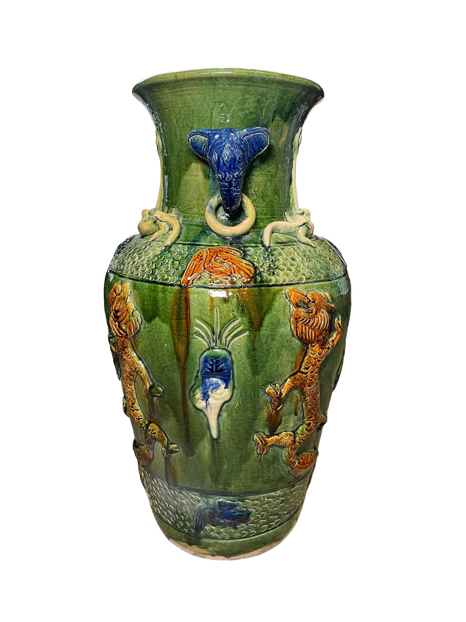 20th Century Chinese Huge Floor Hand Painted Urn at 1stDibs
