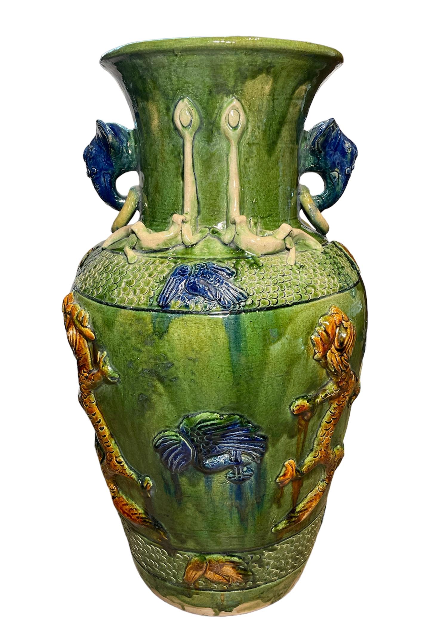 20th Century Chinese Huge Floor Hand Painted Urn at 1stDibs