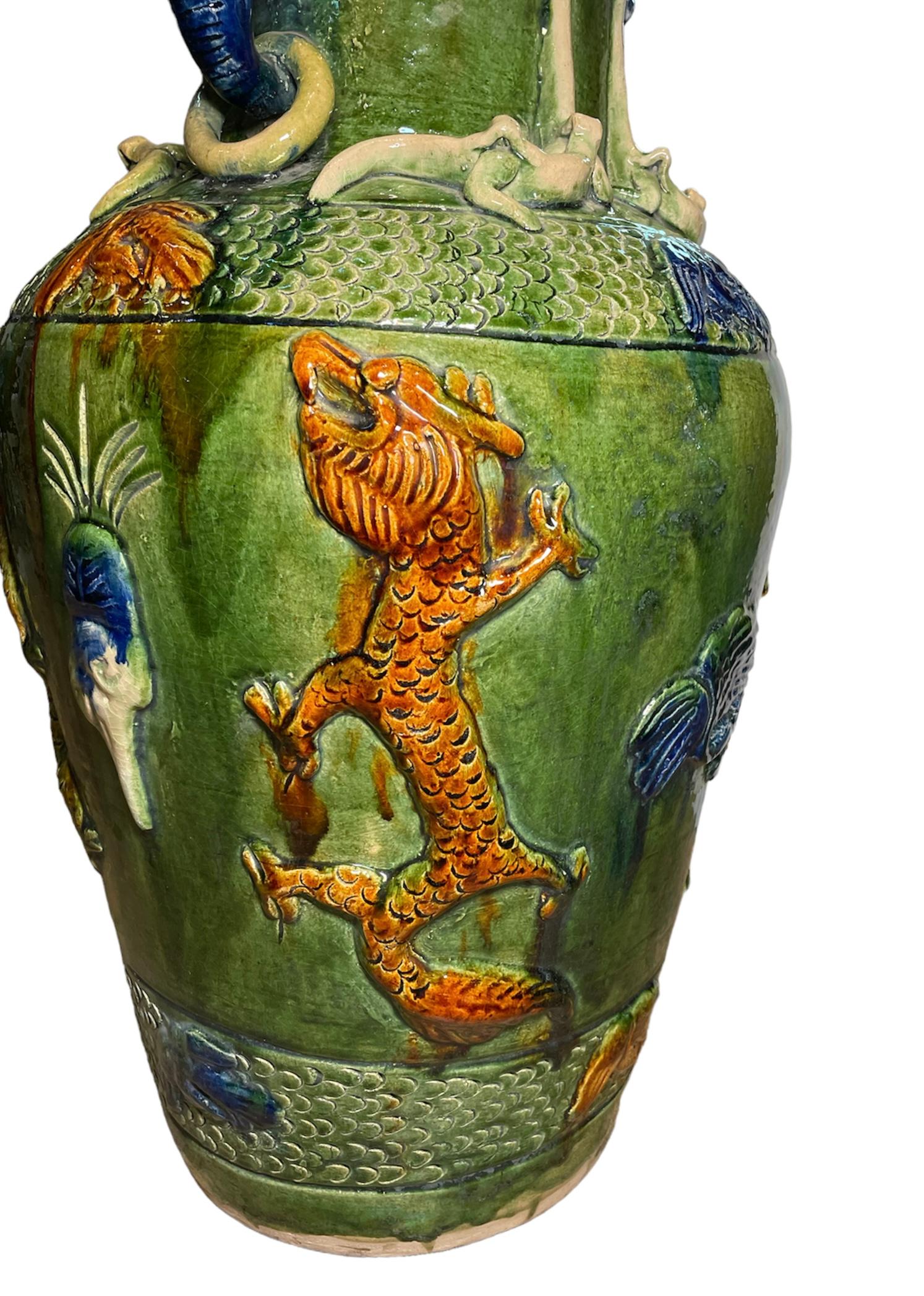 20th Century Chinese Huge Floor Hand Painted Urn at 1stDibs