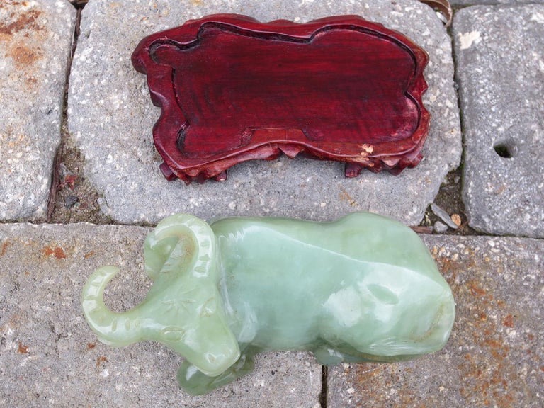 20th Century Chinese Jade Water Buffalo on Wooden Stand For Sale at ...
