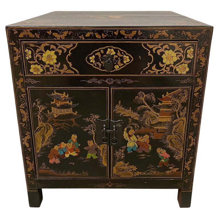 20th Century Chinese Lacquer Painted Night Stand/End Table at 1stDibs