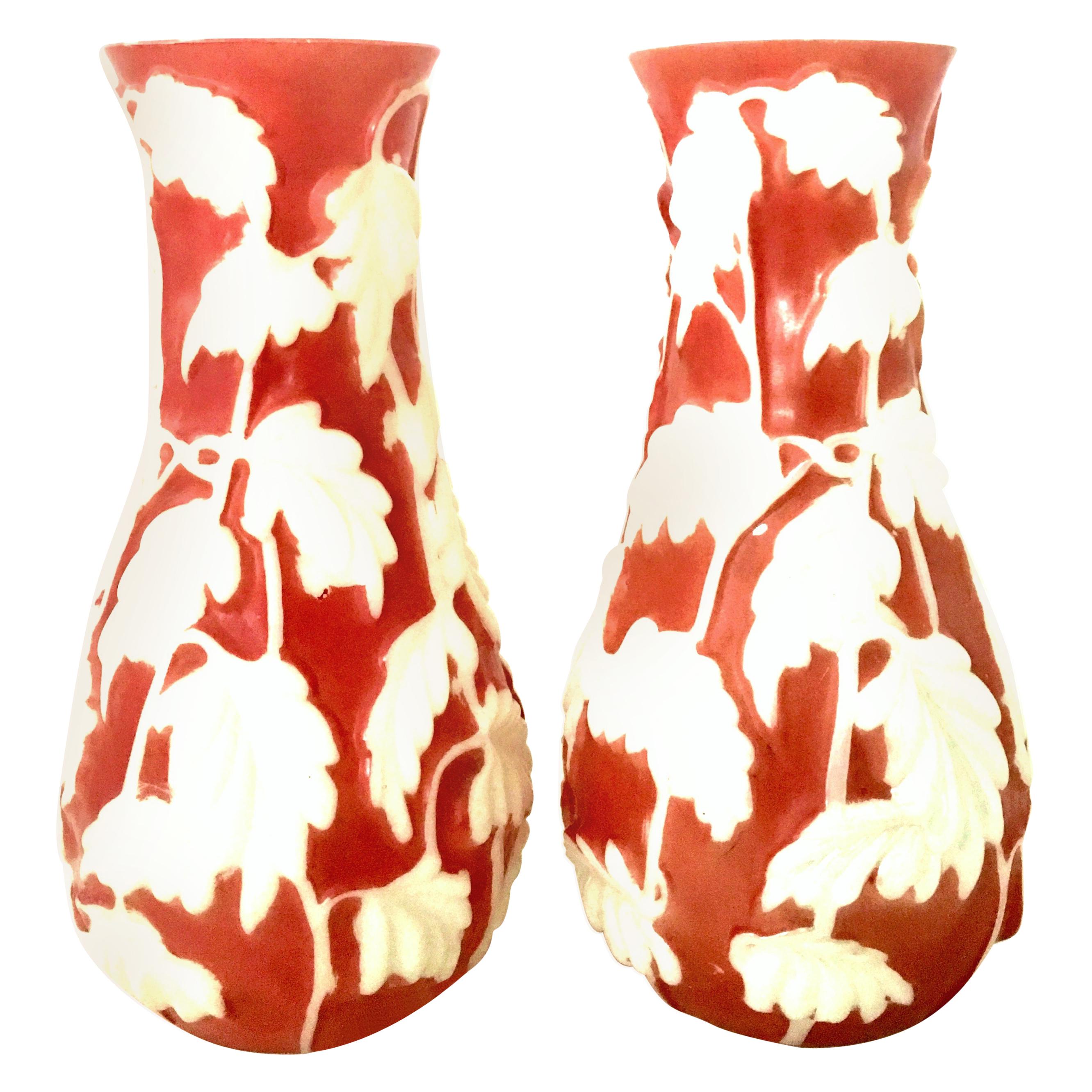 20th Century Chinese Peking Glass High Relief Floral Motif Vases For ...