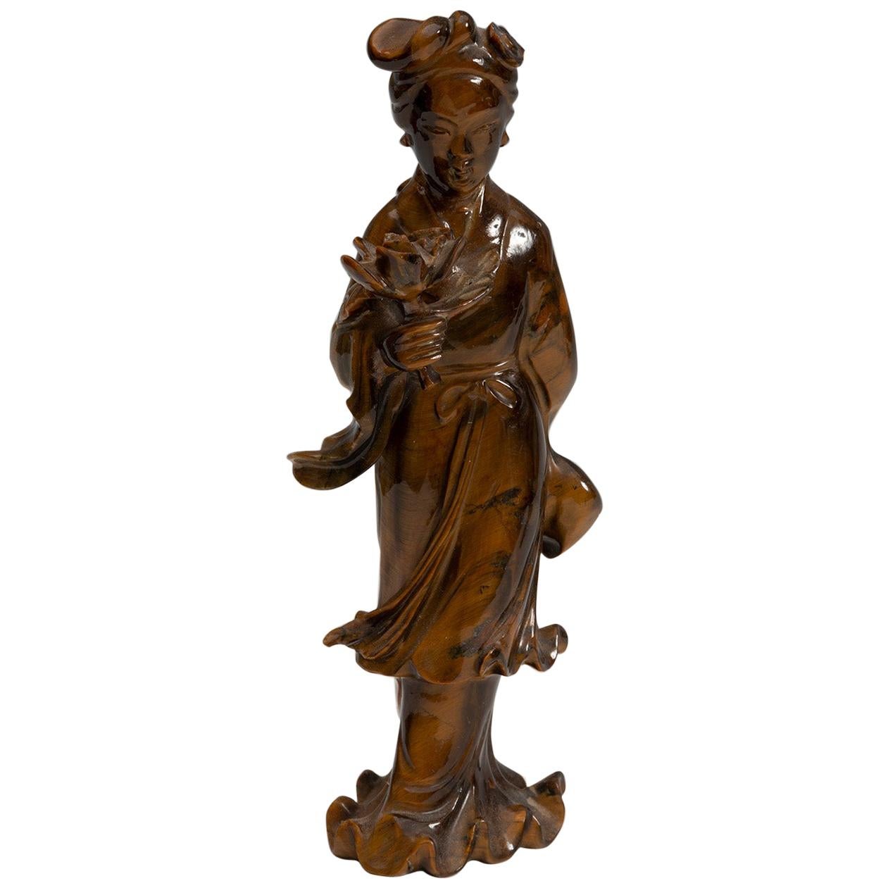 20th Century Chinese Tiger Eye Guanyin Figure Sculpture at 1stDibs