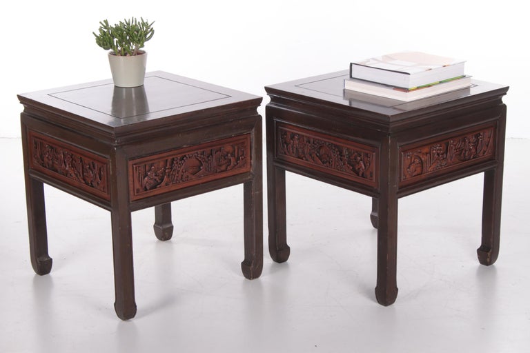 20th Century Chinese Wooden Bedside Tables with Beautiful Hand Carving ...
