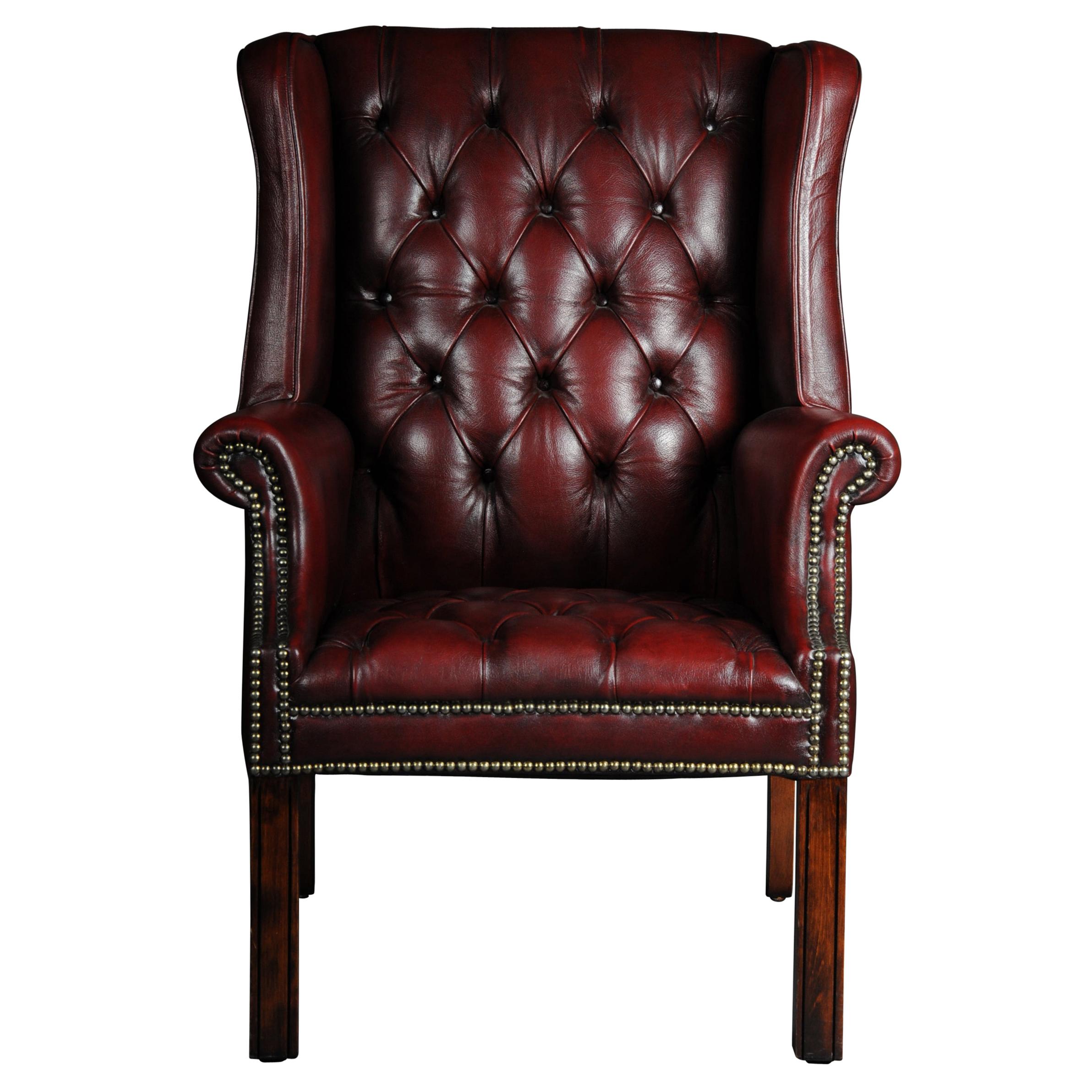 20th Century Classic English Chesterfield Earsback Chair, Leather at ...