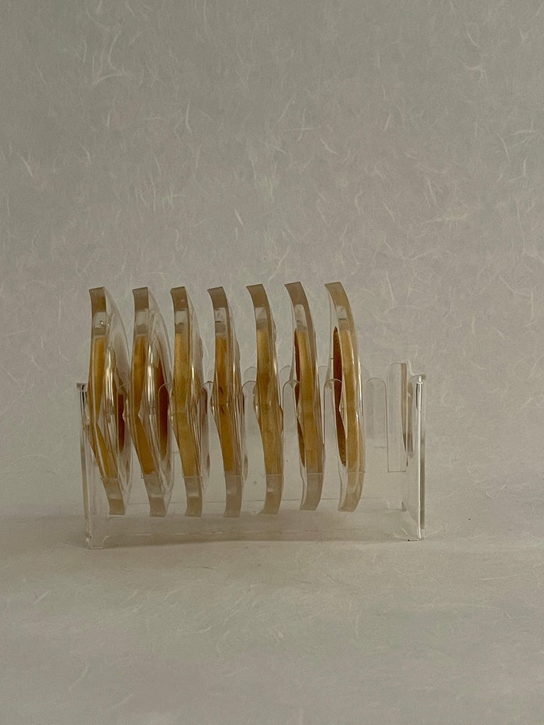 20th Century Clear Acrylic Coasters and Stand For Sale at 1stDibs