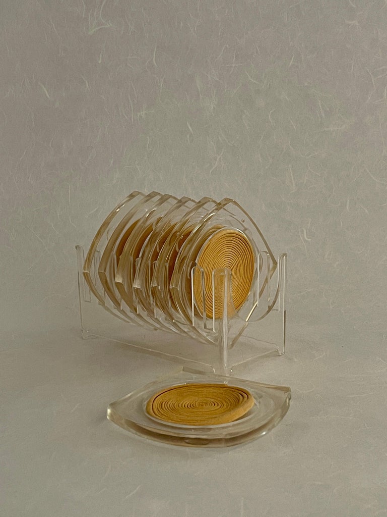 20th Century Clear Acrylic Coasters and Stand For Sale at 1stDibs