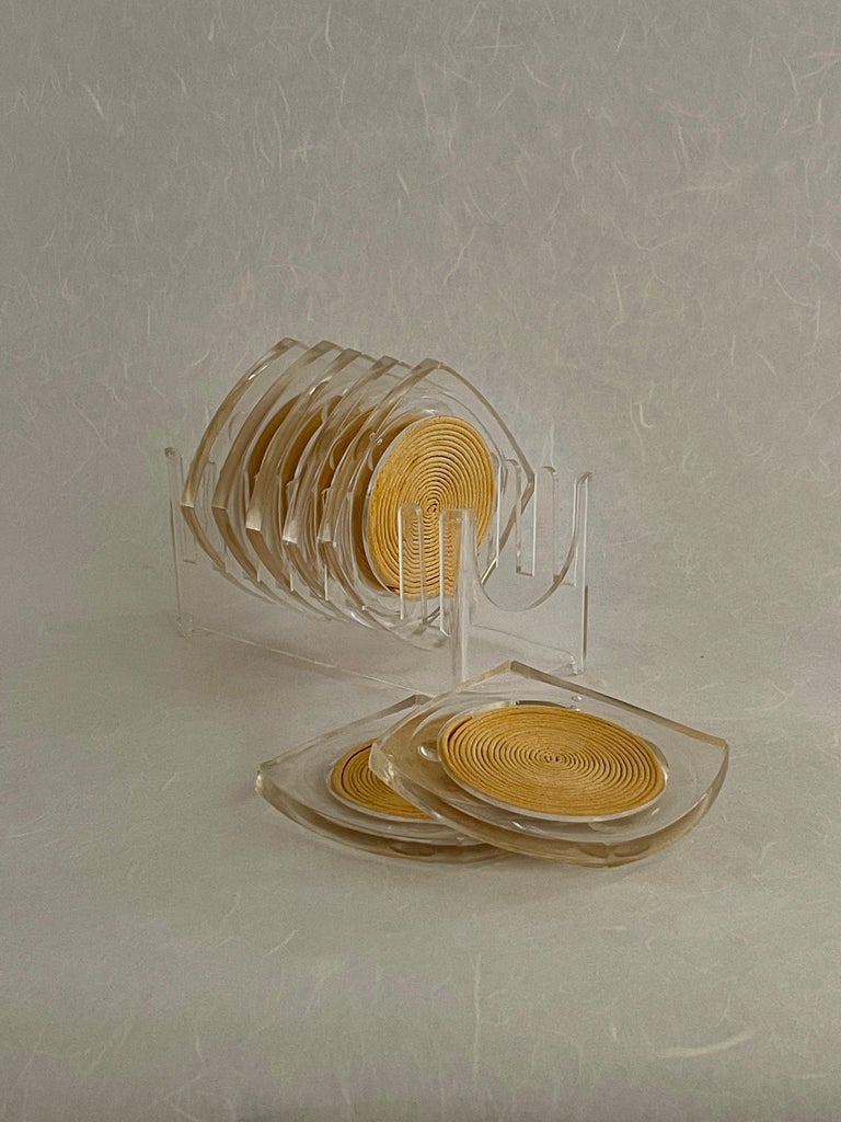 20th Century Clear Acrylic Coasters and Stand For Sale at 1stDibs