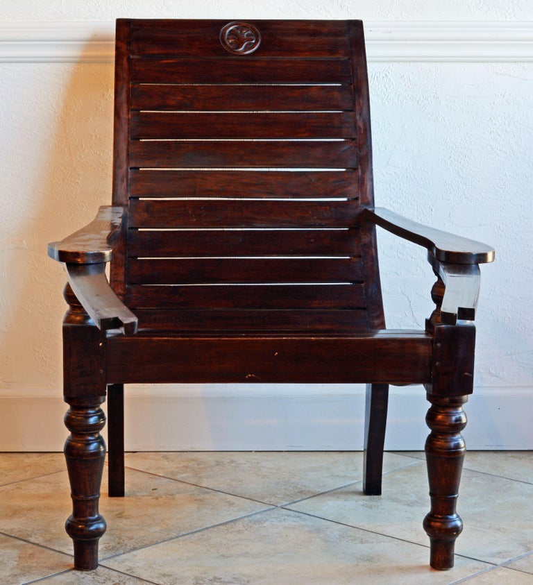 20th Century Colonial Style Hardwood Slat Seat Planters Chair at 1stDibs