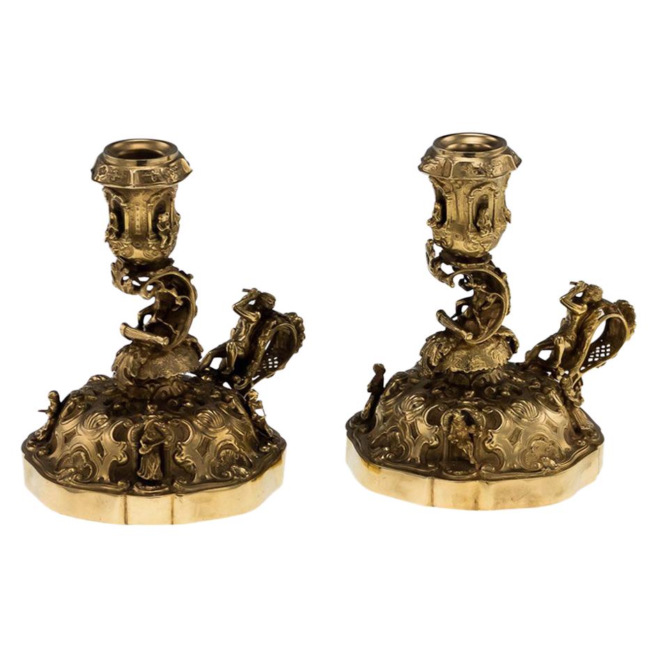 20th Century Continental Solid Silver Gilt Pair of Figural ...