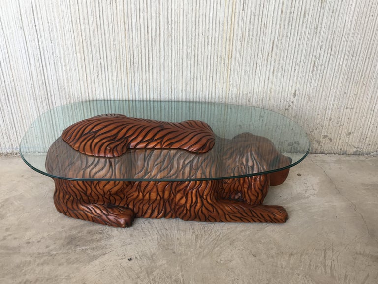 20th Century Country Carved Table Featured a Lifesize Dog with Cristal ...