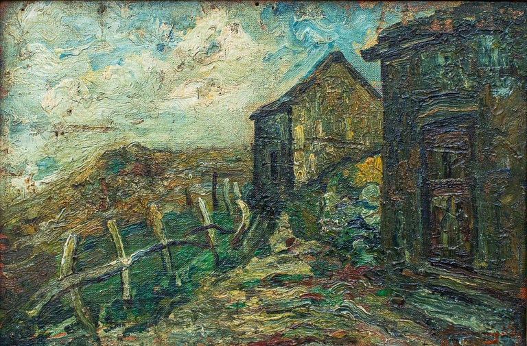 20th Century Country Path Painting Oil on Cardboard by Agazzi For Sale ...